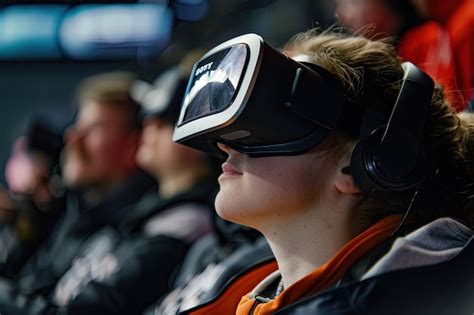 Premium Photo A Group Of People Sitting In A Row Wearing Virtual Headsets
