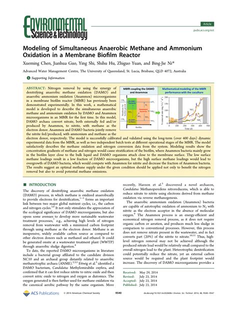 Pdf Modeling Of Simultaneous Anaerobic Methane And Ammonium Oxidation