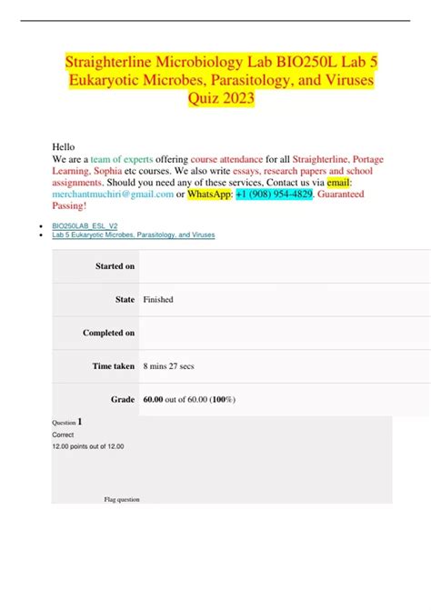 Straighterline Microbiology Lab BIO250L Lab 5 Eukaryotic Microbes Parasitology And Viruses