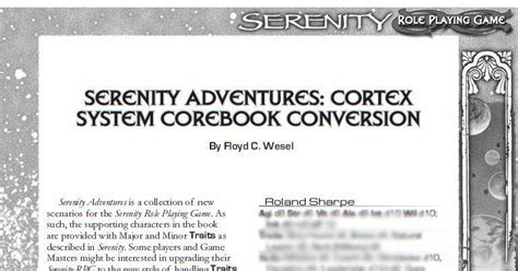 Serenity Adventures Cortex System Corebook Conversion Rpg Item