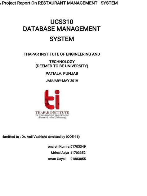 Dbms Final Report Restaurant Pdf