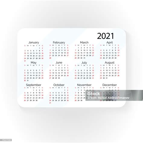 수평 벡터 포켓 달력 2021 년입니다 최소한의 비즈니스 심플한 깔끔한 디자인 영어 그리드 주 일요일부터 시작 10월에 대한
