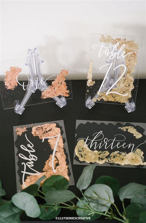 5x7 Gold Silver Or Copper Metallic Foiled Clear Acrylic Table Number