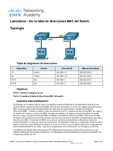 7 3 7 lab view the switch mac address table pdf conmutador de red