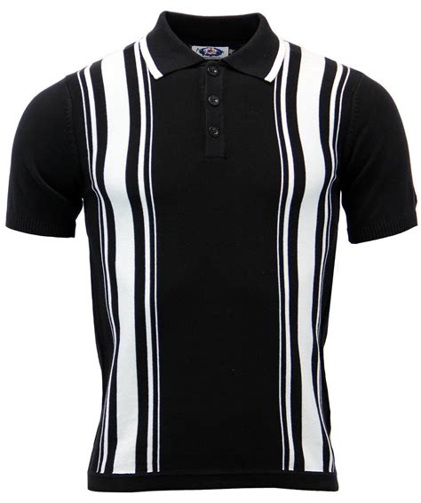 Aftermath Retro Mod 1960s Stripe Panel Knitted Polo In Black
