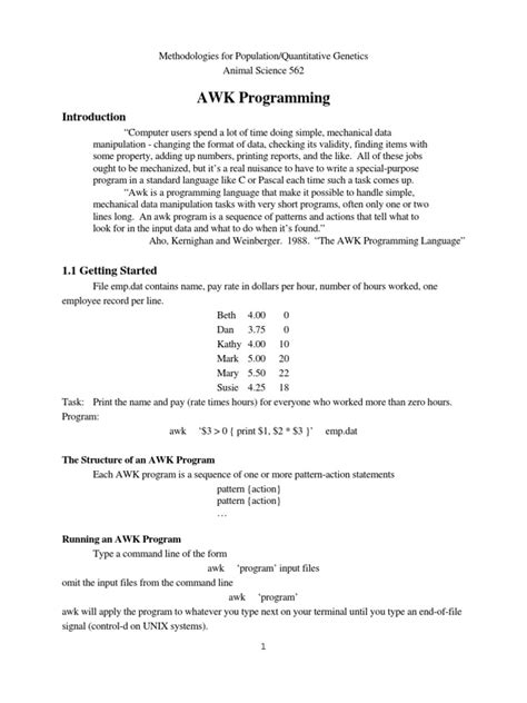 Introduction To Awk Programming Pdf