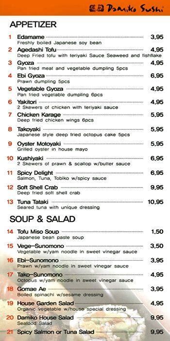 Damiko Sushi Menu Menu For Damiko Sushi Township Of Langley Langley
