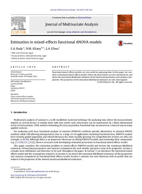 Pdf Estimation In Mixed Effects Functional Anova Models Neveen