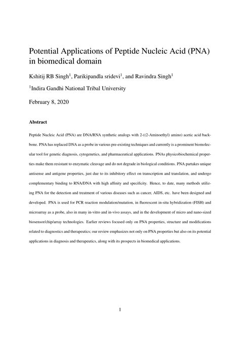 Pdf Potential Applications Of Peptide Nucleic Acid Pna In