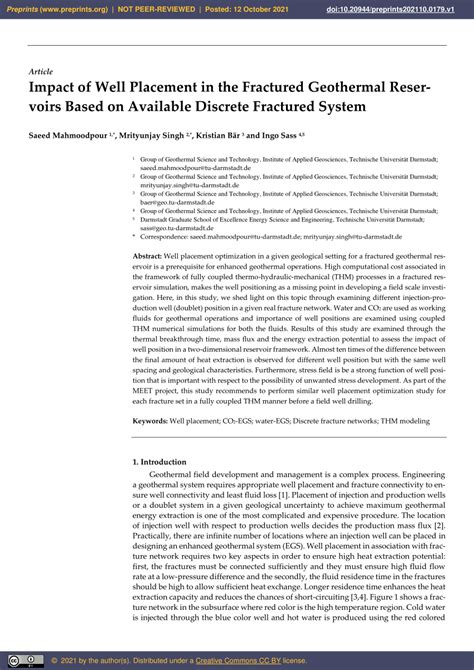 Pdf Impact Of Well Placement In The Fractured Geothermal Reservoirs