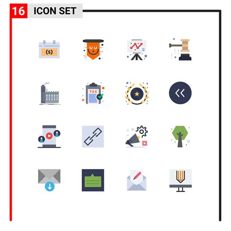 Símbolos De Iconos Universales Grupo De 16 Colores Planos Modernos De