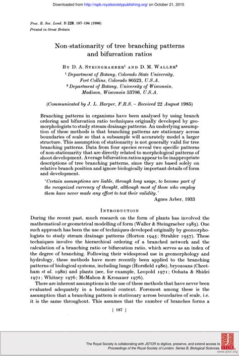 Pdf Non Stationarity Of Tree Branching Patterns And Bifurcation Ratios