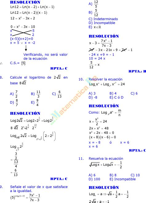 Logaritmos FÓrmulas Y Ejercicios Resueltos Pdf