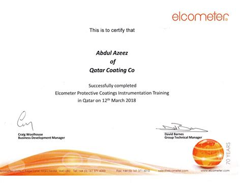 QA QC Certificate Qatar Coating Co Suroor Baliyoor