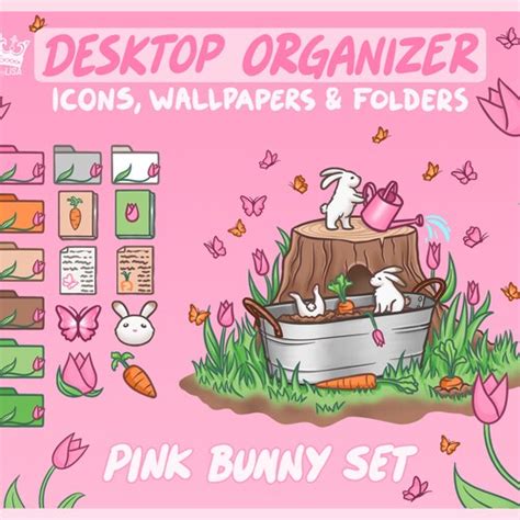 Cloud Bunny Theme Desktop Wallpaper Organizer Folder Icons Etsy
