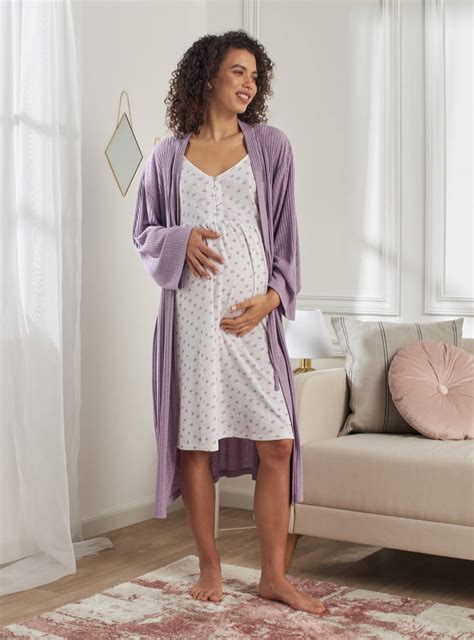 تسوق ثوب نوم بدون أكمام بطبعات مع روب اون لاين ماكس السعودية