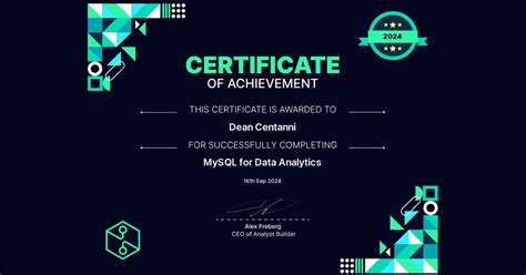 Certification Of Mysql For Data Analytics For Dean Centanni Analyst
