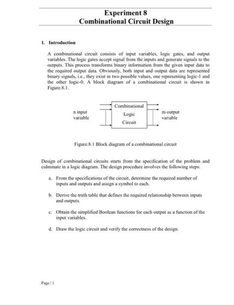 Solved Experiment 8 Combinational Circuit Design 1
