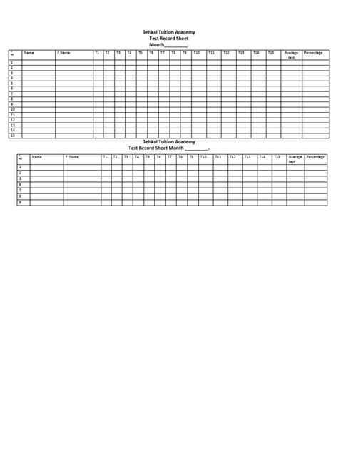 Tehkal Academy Test Record Sheet Pdf
