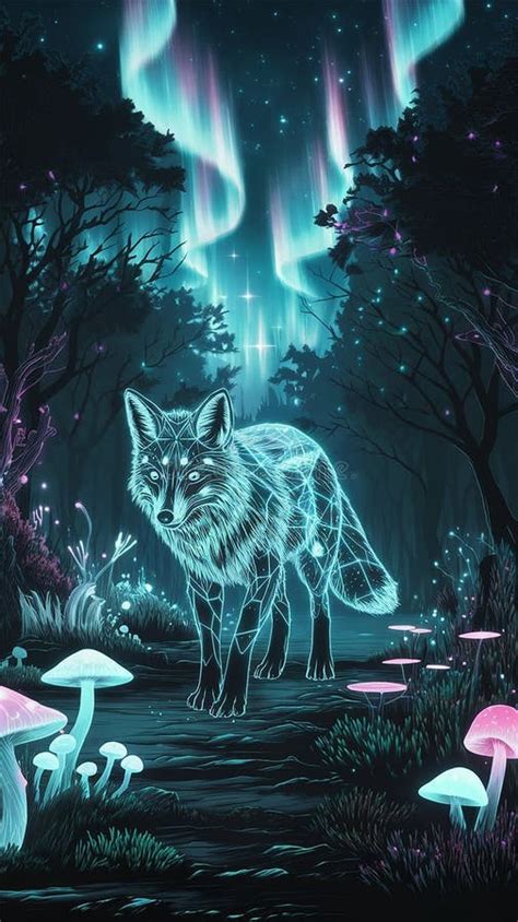 A Bioluminescent Fox With Complex Light Patterns Walking Through An