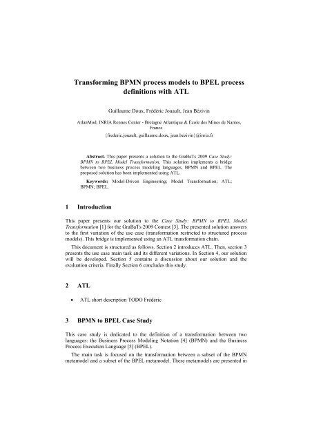 Transforming Bpmn Process Models To Bpel Process Definitions