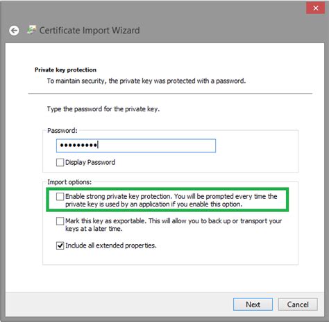 Certificate Disable Private Key Protection Stack Overflow