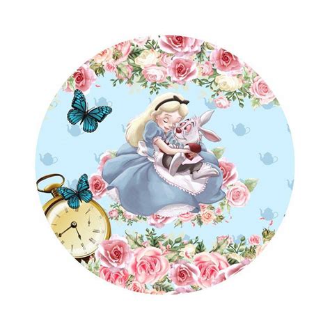 Painel de Lona Redondo Alice no País das Maravilhas Borboletas e