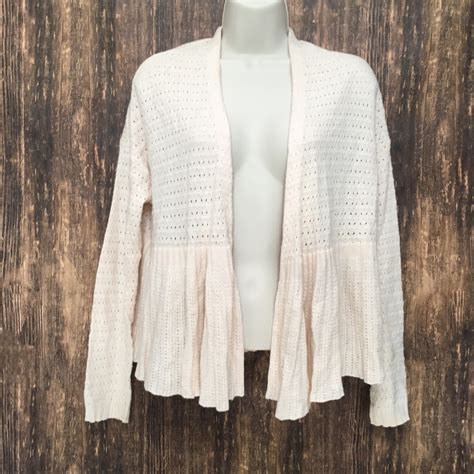 Anthropologie Moth Cardigan Cream Pointelle Peplum Gem