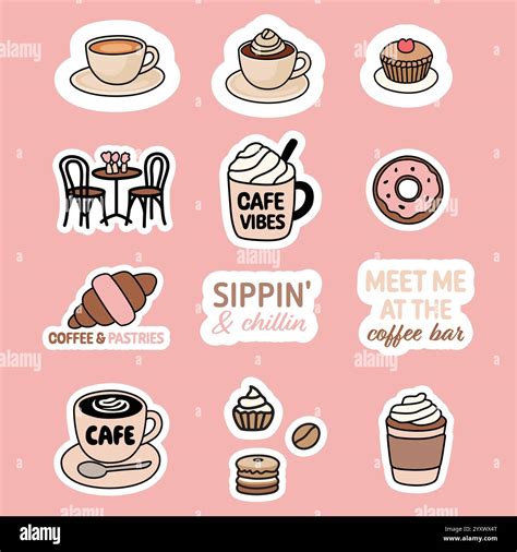 Cute Café Vector Clip Art Set Of Elements Cute Style Stock Vector Image And Art Alamy