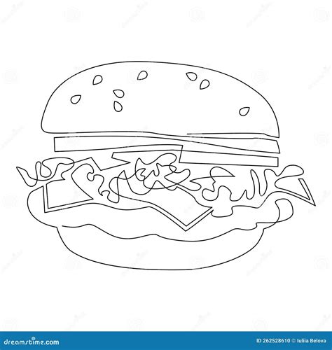 Delicious Fresh Burger Fast Food Symbol Continuous Line Drawing Stock