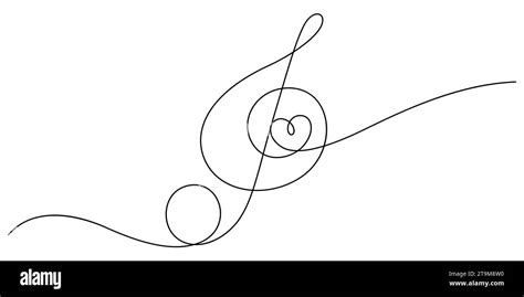 Music Lover Concept With Music Notes And Heart Shape In One Line Drawing Minimalist Vector Stock