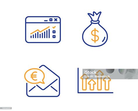 돈 가방 웹 트래픽 및 유로 돈 아이콘을 설정 합니다 위쪽 화살표 기호입니다 Usd 통화 웹 사이트 창 현금을 받을 벡터 0명에