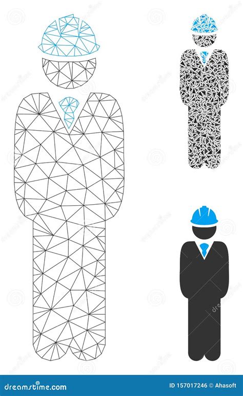Standing Engineer Vector Mesh Wire Frame Model And Triangle Mosaic Icon Stock Vector