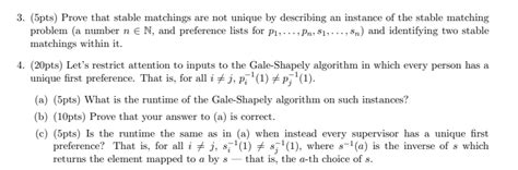 Solved Pts Prove That Stable Matchings Are Not Unique Chegg