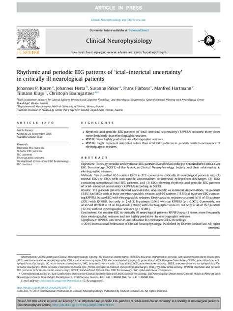 Pdf Rhythmic And Periodic Eeg Patterns Of ‘ictal Interictal