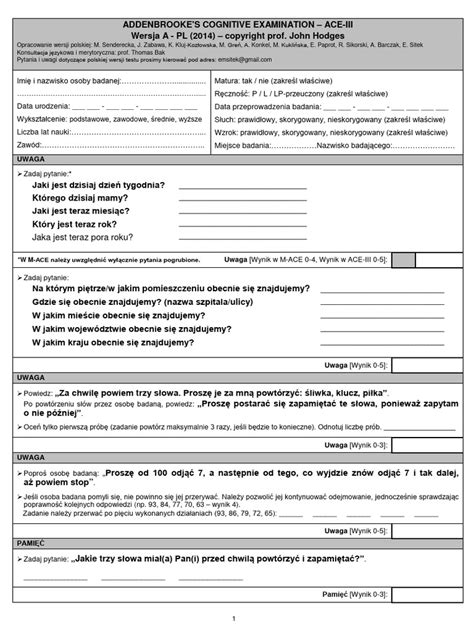 Ace Iii Administration Polish Version A 2 Pdf