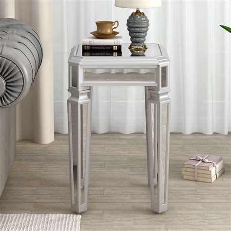 Modern Glass Mirrored End Side Table Silver