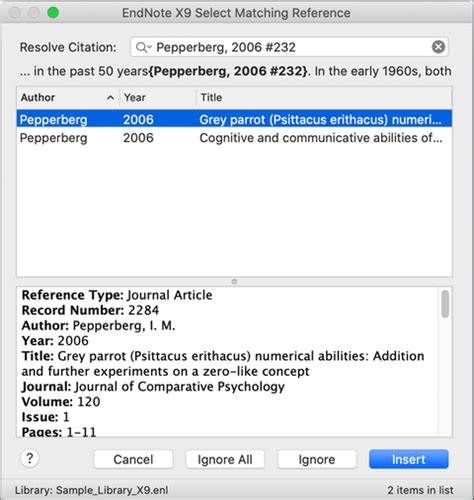 q：word で endnote を利用しているときに「endnote select matching reference」という画面が表示さ