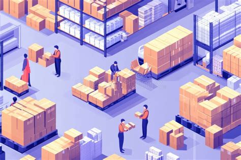 Efficient Packing System In Modern Warehouse With Workers Handling Grocery Orders Generative Ai