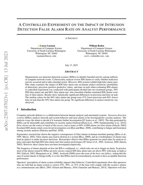 Pdf A Controlled Experiment On The Impact Of Intrusion Detection
