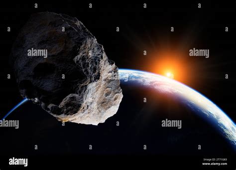 Blue Earth And Asteroids In The Space View Of Planet Earth From Space