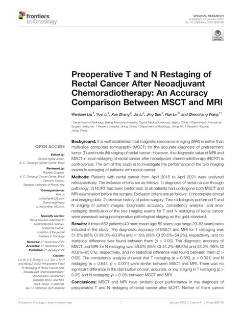 Pdf Preoperative T And N Restaging Of Rectal Cancer After Neoadjuvant