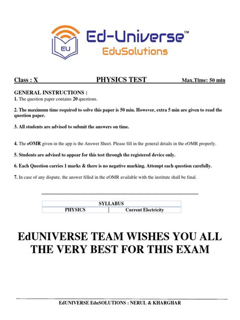 X Phy Test Pdf