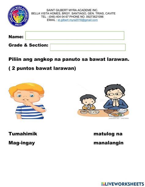 Filipino Online Exercise For Live Worksheets
