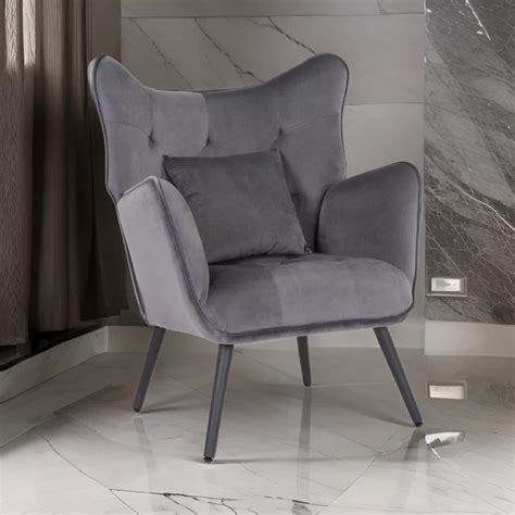 Benjara Gray And Black Velvet Arm Chair BM316077 The Home Depot