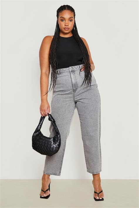 Plus High Rise Acid Wash Classic Mom Jean Boohoo