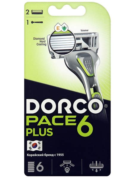 Dorco Бритва PACE6 Plus, 6-лезвийная + лезвие-триммер, крепление PACE ...