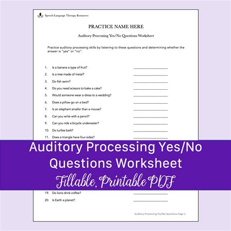 Auditory Processing Yes No Questions Worksheet Fillable Printable Worksheets Library