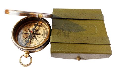 Mah ”robert Frost Poem” Engraved Antiquated Finish Brass Compass With