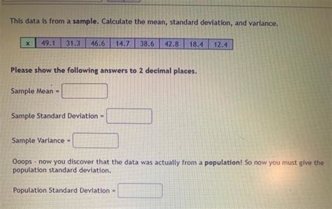 solved this data is from a sample calculate the mean